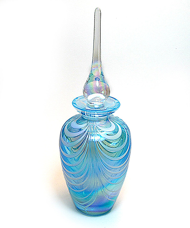 Art crystal perfume bottle with turquoise and white opaque decor and c ...